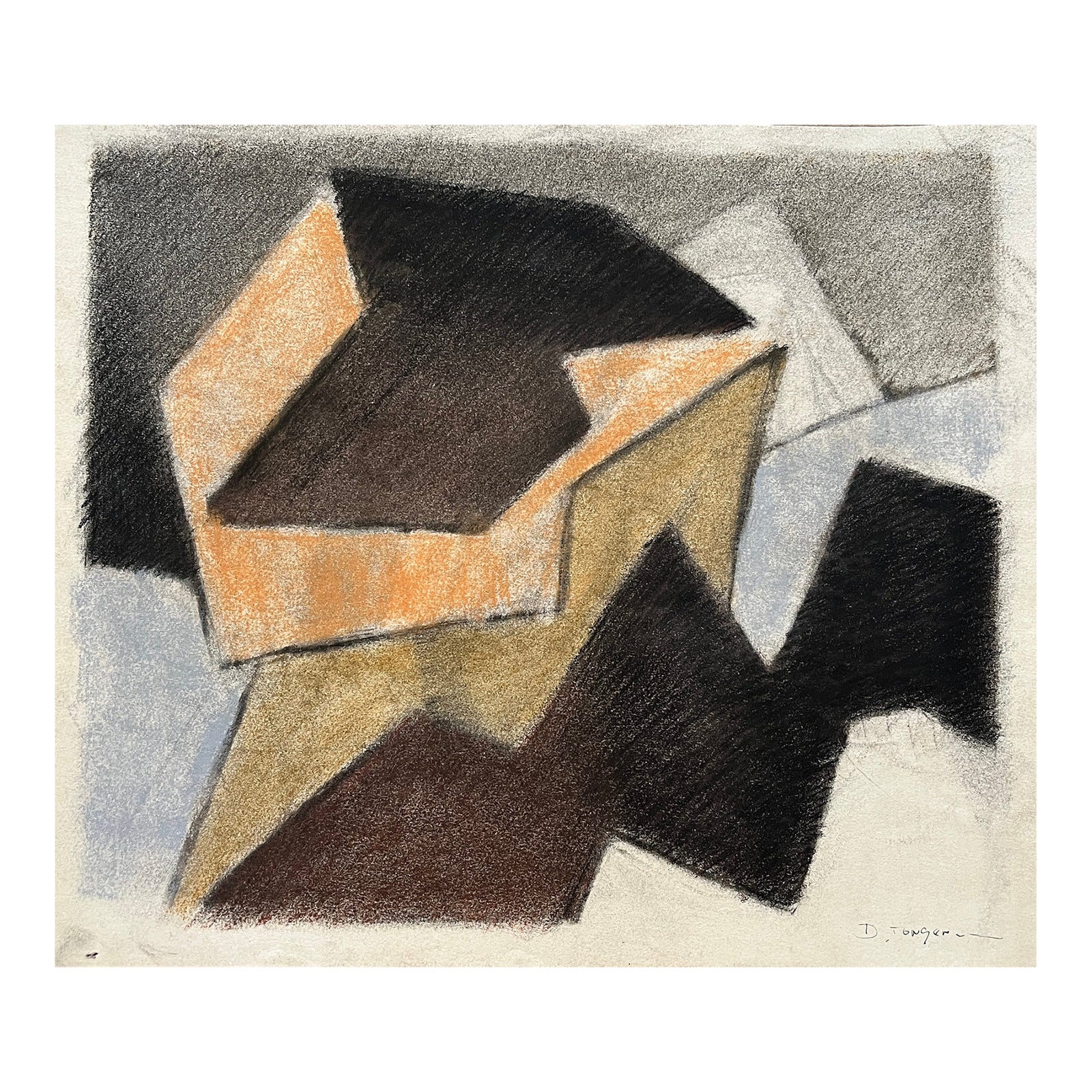 1980's Cubist "Orange, Brown, Black" Soft Pastel Abstract Drawing ...