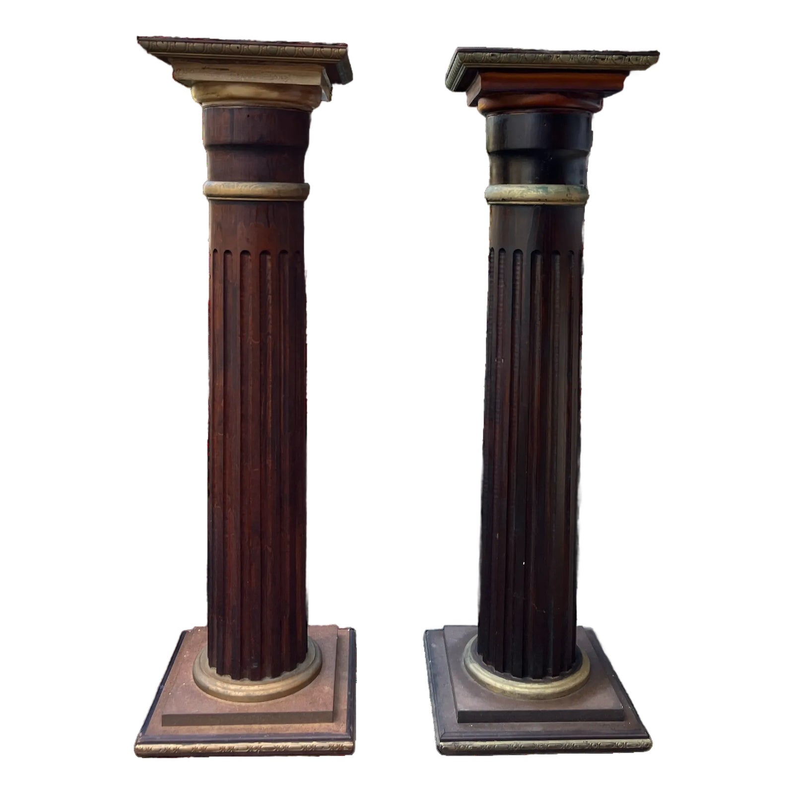 Vintage Classical Revival Fluted Wooden Column Pedestals With Gold ...