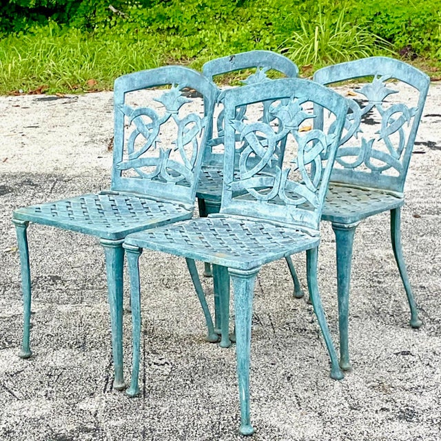 Vintage Regency Patinated Cast Aluminum Outdoor Dining Chairs Set of 4 Chairish