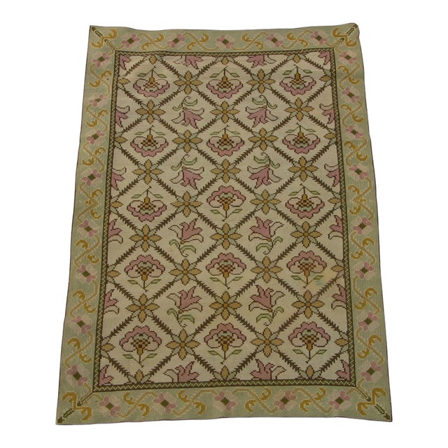 Antique Needlepoint Floral Rug | Chairish