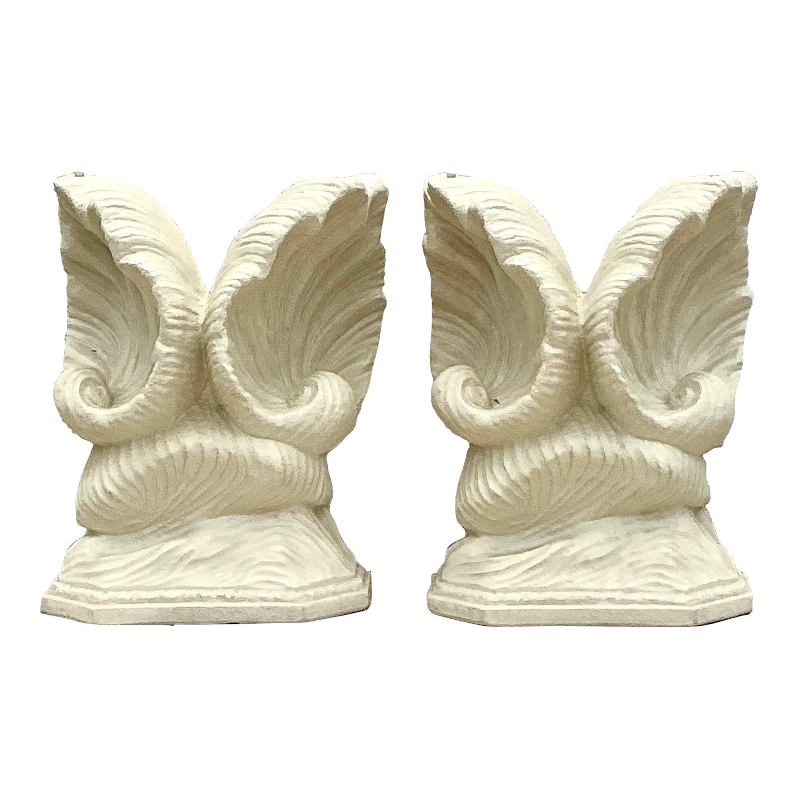 Vintage Coastal Plaster Clam Shell Table Pedestals - Set of 2 | Chairish