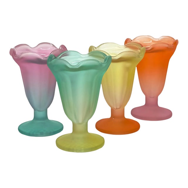 Fun Colorful Frosted Ombré Sundae Glasses - Set of 4 | Chairish