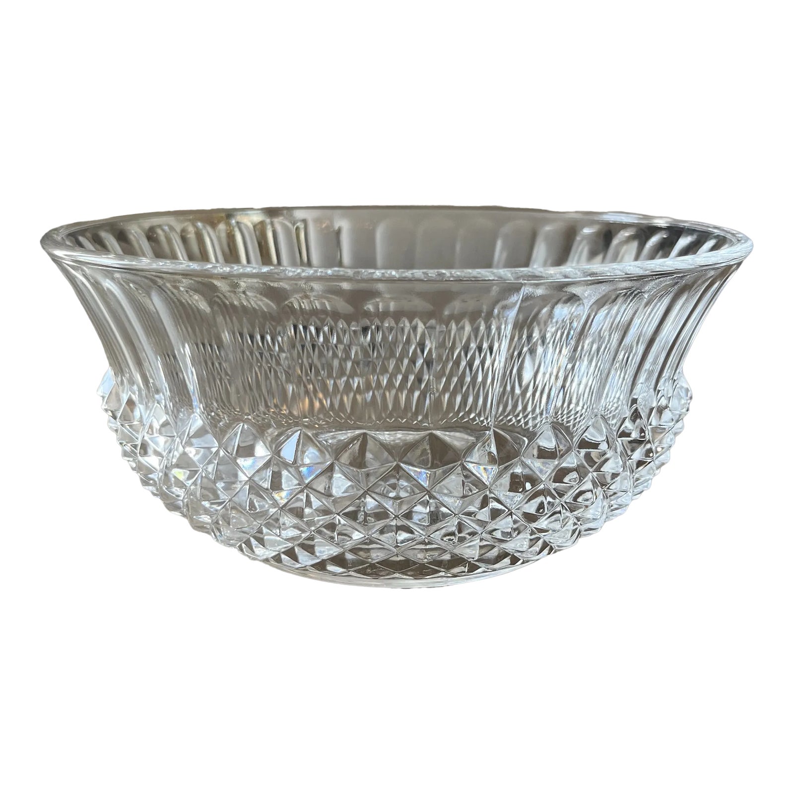 Vintage Crystal Serving Bowl With Diamond Pattern Design | Chairish