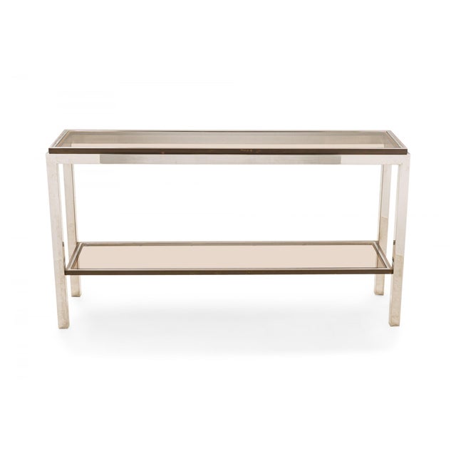 Willy Rizzo Italian Mid-Century Glass and Chrome Two-Tier Console Table | Chairish