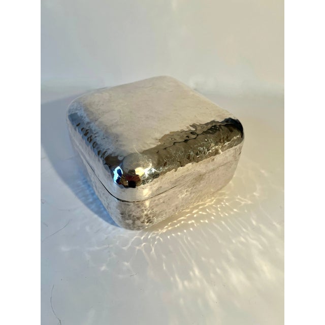 Silver Plate Hand Hammered Lidded Box with Rounded Corners | Chairish