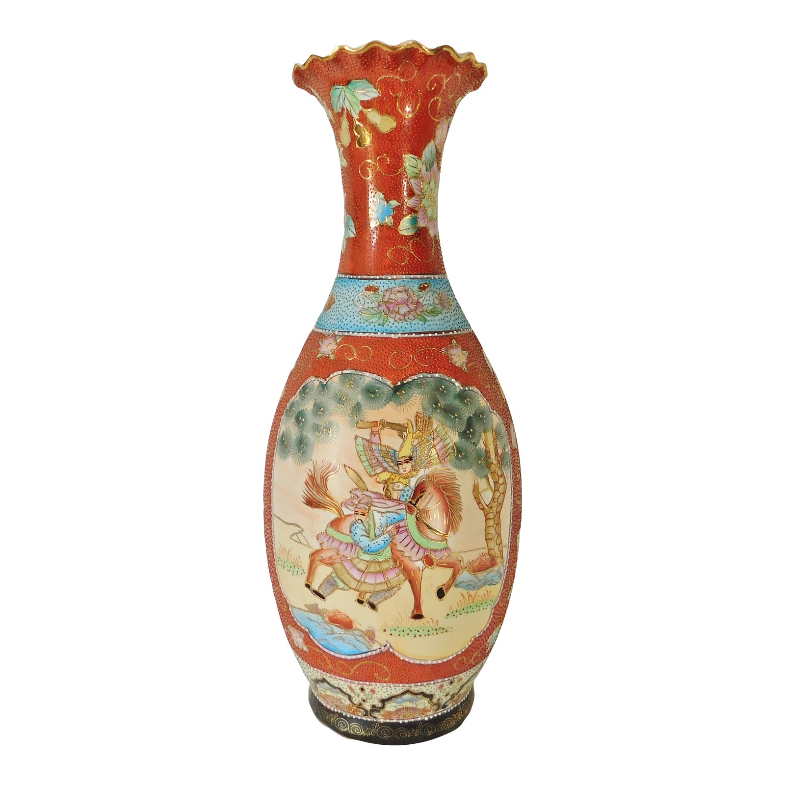 Tall Vintage Mid Century Red Hand Painted Gold Trim Figural Floral ...