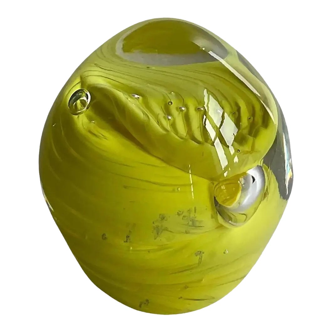 Murano Art Glass Paperweight Yellow Modern Desk Accessory | Chairish