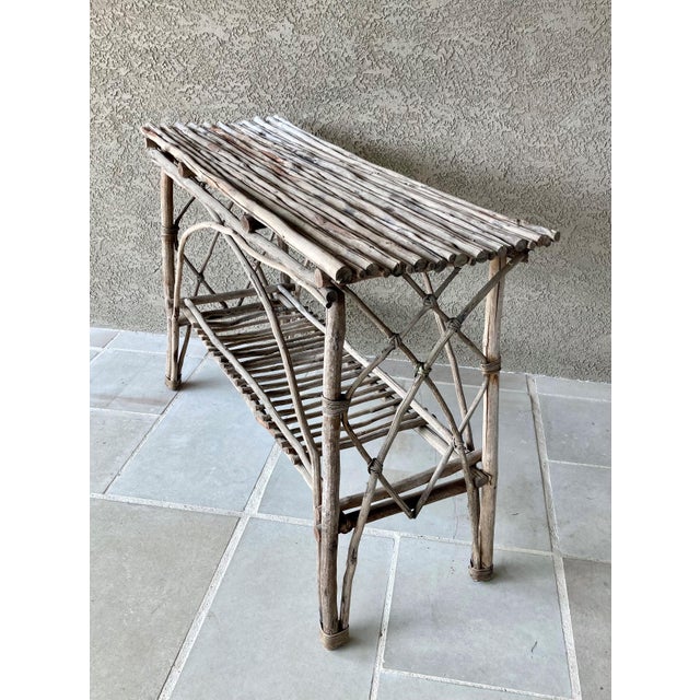 Mid 20th-Century Rustic Branch & Twig Adirondack-Style Console Table With Gallery Shelf | Chairish