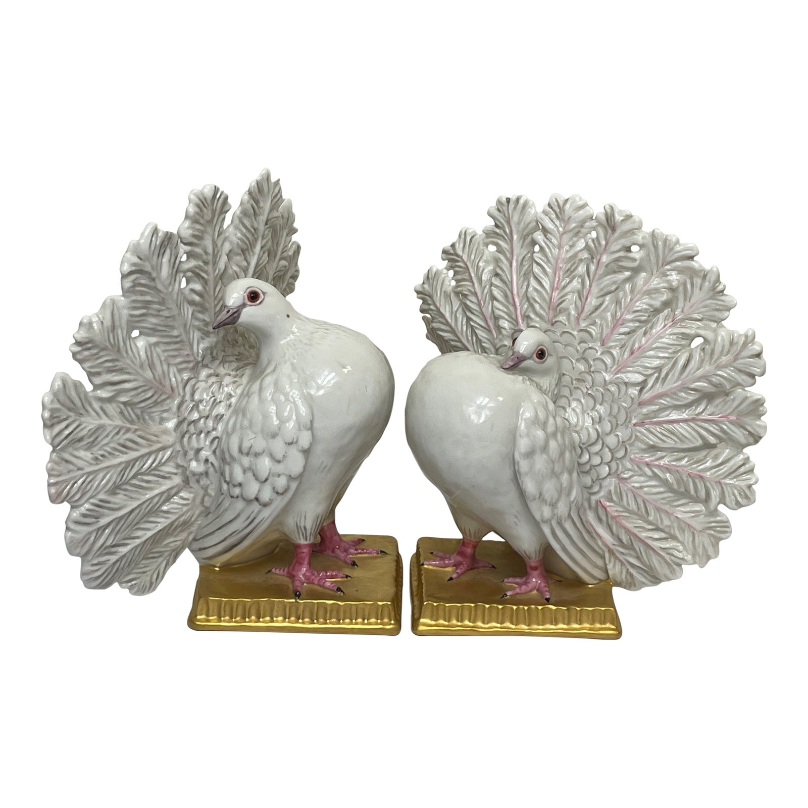 Pair of 1950s German Collectible Nymphenburg Porcelain Dove Peacock ...