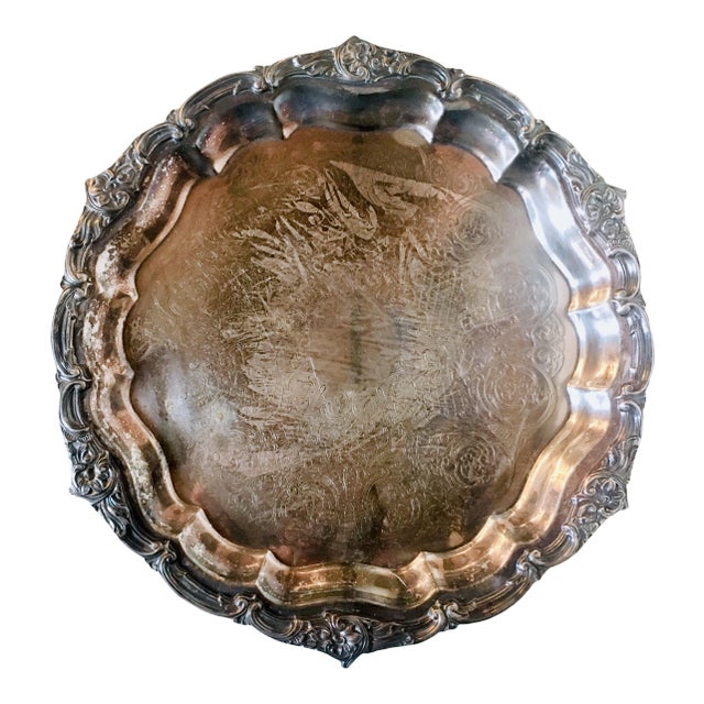 Vintage Large Footed Silverplate Tray by Pilgrim | Chairish