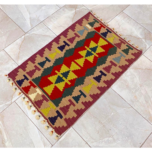 1980s Hand Woven Colorful Kilim Small Rug | Chairish
