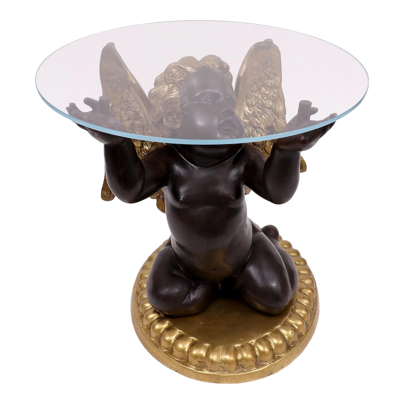 Early 20th Century Patinated Cast Cherub Glass Topped Side Table | Chairish