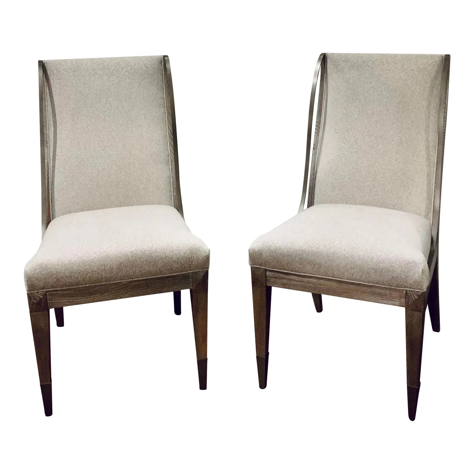 Caracole Organic Modern Gray and White Open Arms Side Chairs Pair ...