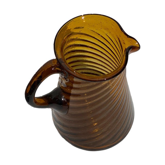 Vintage Amber Twisted Ribbed Glass Pitcher | Chairish
