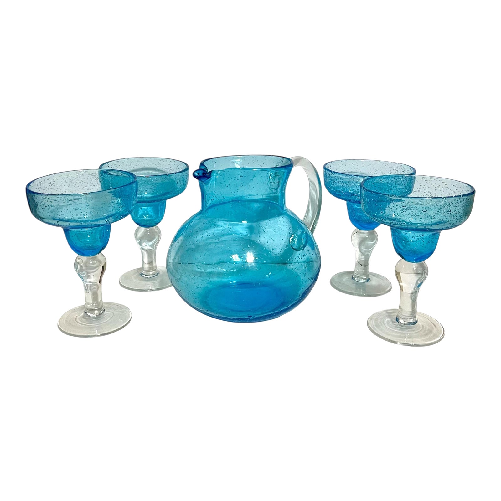 Artland Handblown Bubble Glass Pitcher and Margarita Glasses - Set of 5 ...