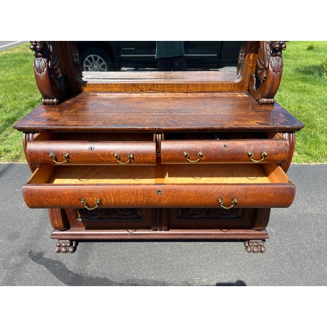 Antique R. J. Horner Style Victorian Tiger Oak Sideboard | Chairish