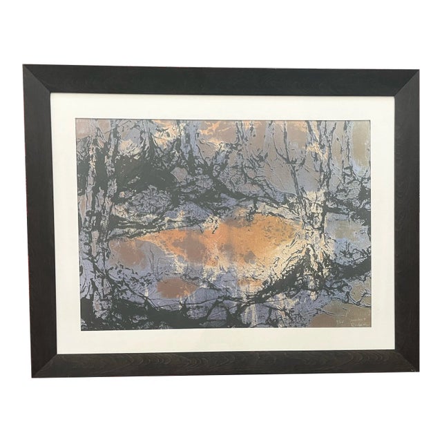 Vintage Original Abstract Lithograph Organic Modern 80s | Chairish