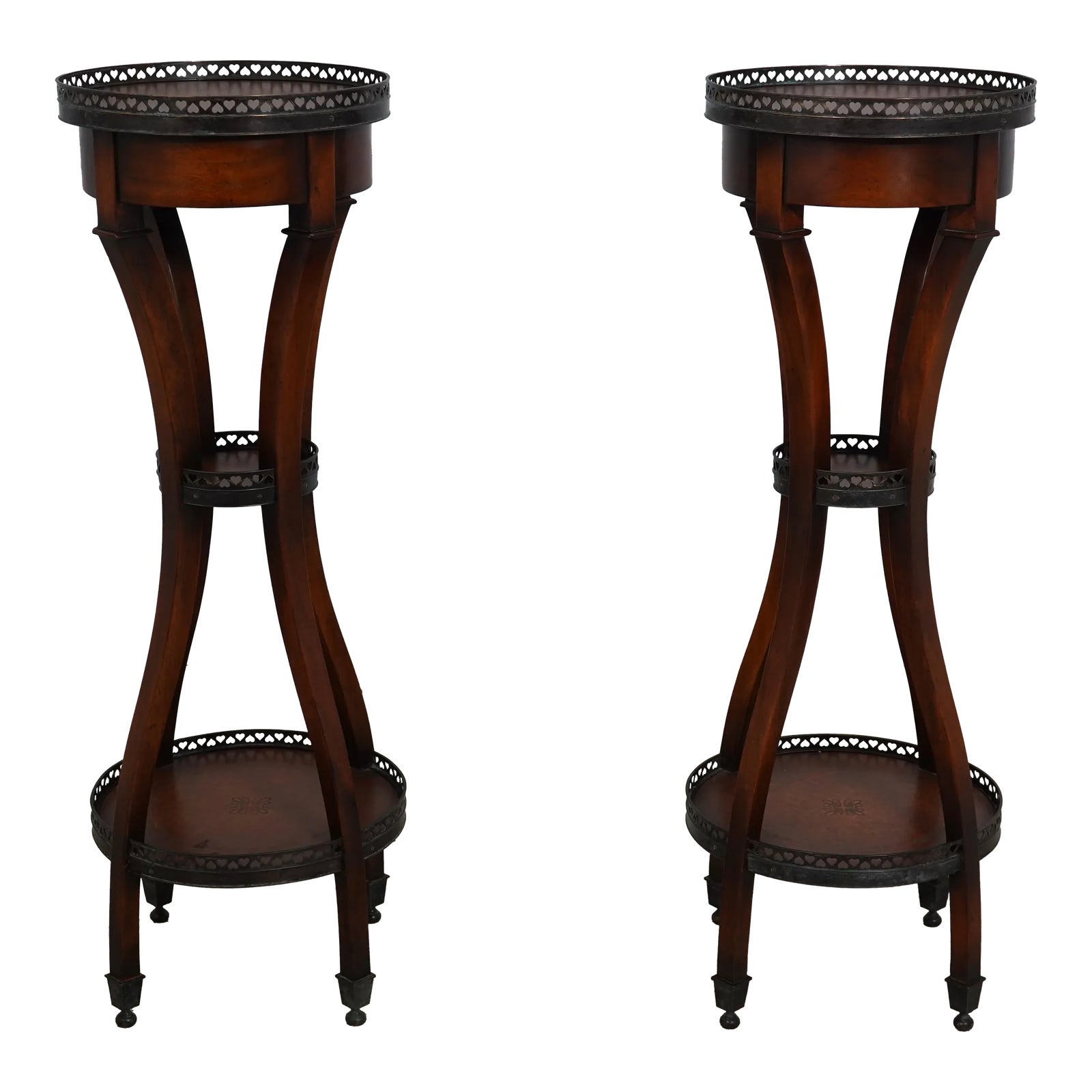 Pair Theodore Alexander Regency Style Leather Top Pedestal Tables ...