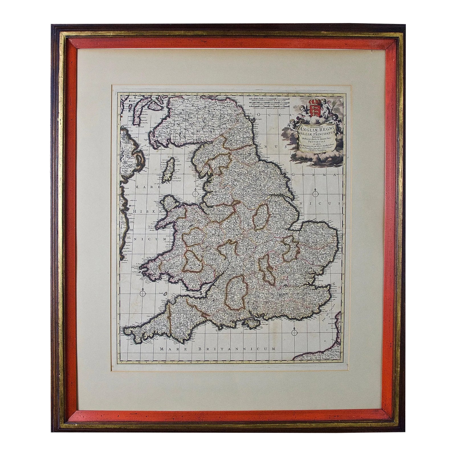England and the British Isles: A Large 17th Century Hand-Colored Map by ...