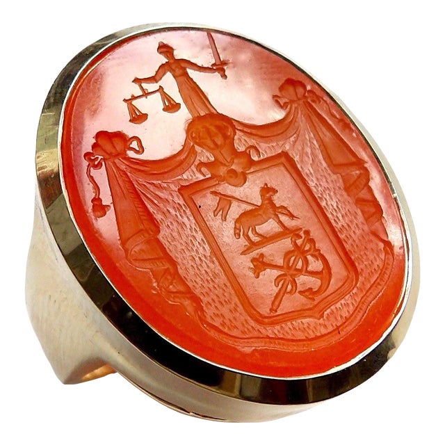 14k Gold Carnelian Justice Intaglio Signet Ring Size 7.5 | Chairish