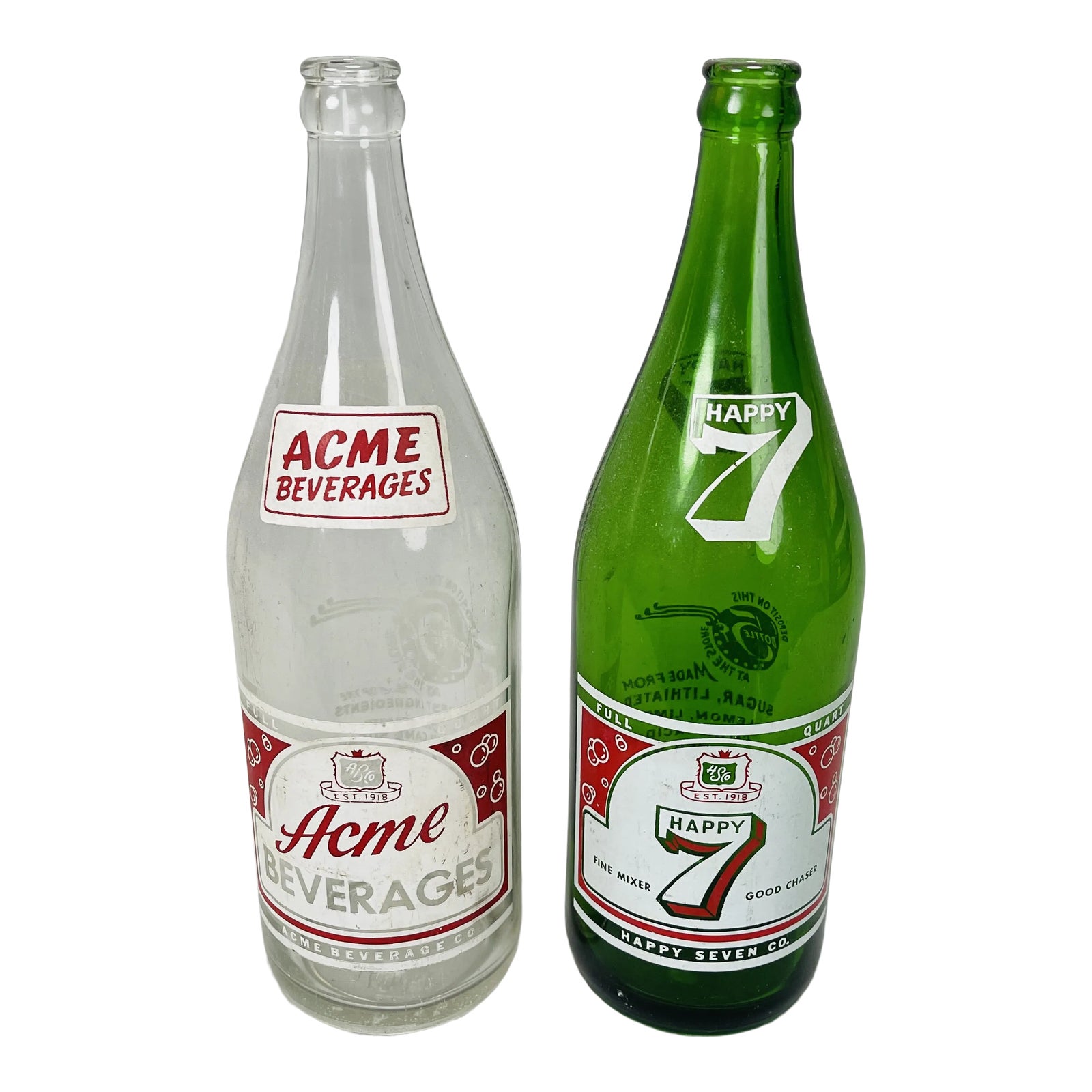 Vintage 1940s-50s Acme Beverages & Happy 7 Soda Bottles Green Glass ...