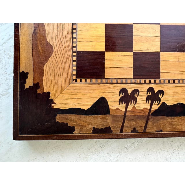Vintage Marquetry Checkerboard With Palm Trees | Chairish