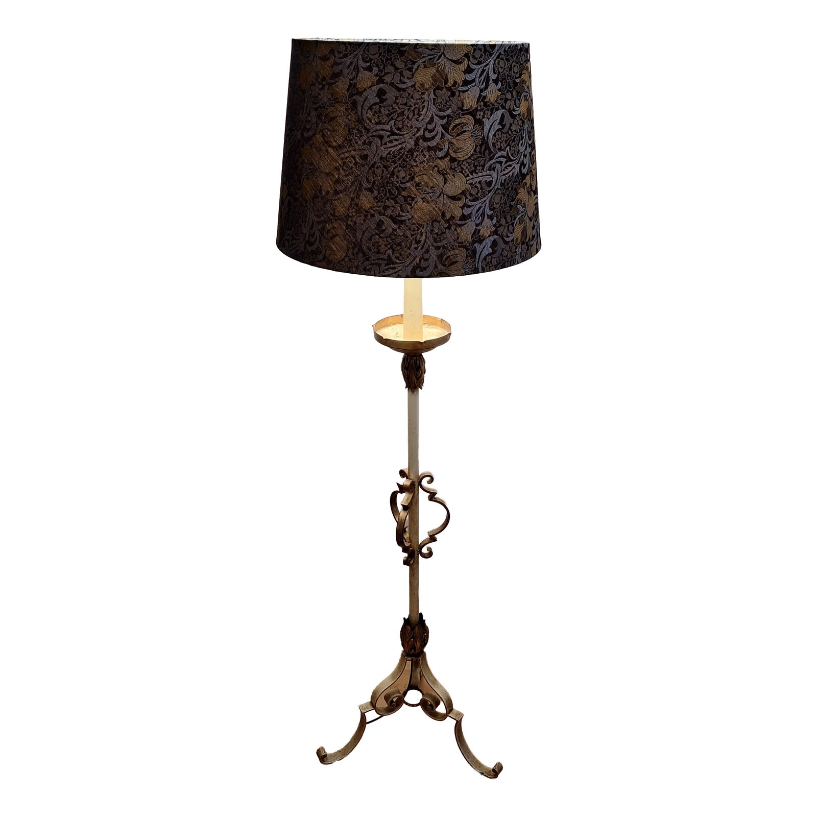Mid-Century Floor Lamp with Cream-Gold Framed Metal Base and Fabric ...