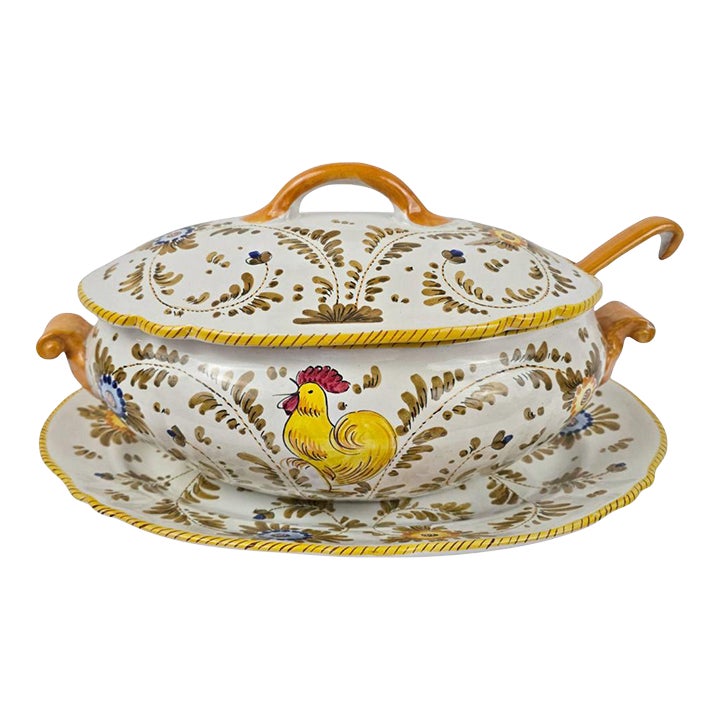 Vintage Italian Majolica Rooster Tureen With Underplate and Ladle- 3 ...