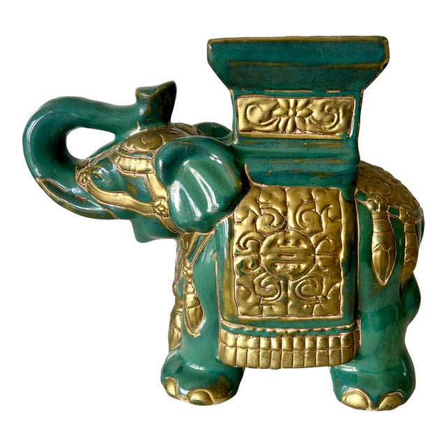 Vintage Chinoiserie Ceramic Elephant Figurine | Chairish