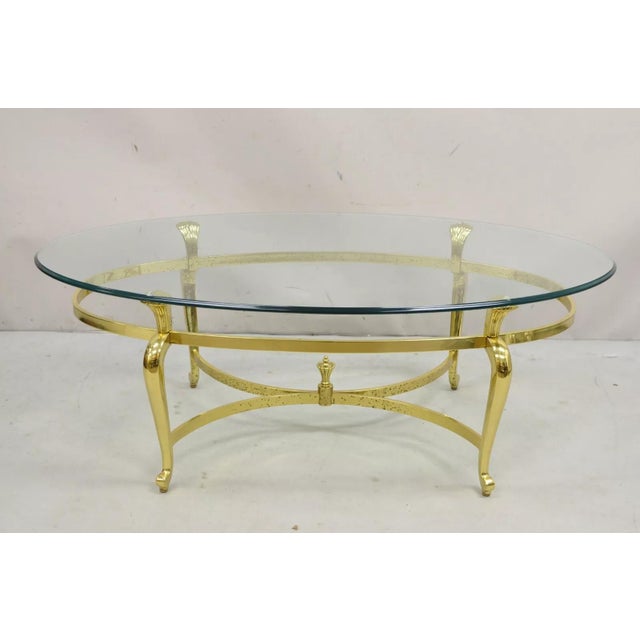 Vintage Brass Hollywood Regency Oval Glass Top Cabriole Leg Coffee ...