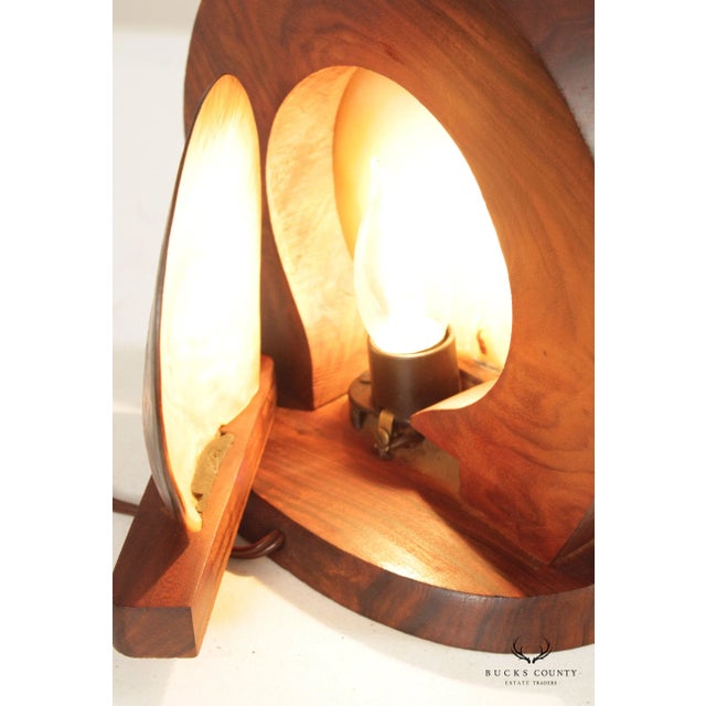 Tahitian Tiki Carved Shell and Teak Wood Lamp | Chairish