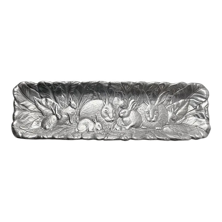 1980s Arthur Court “Bunnies” Aluminum-Metal Oblong Rectangular Serving ...
