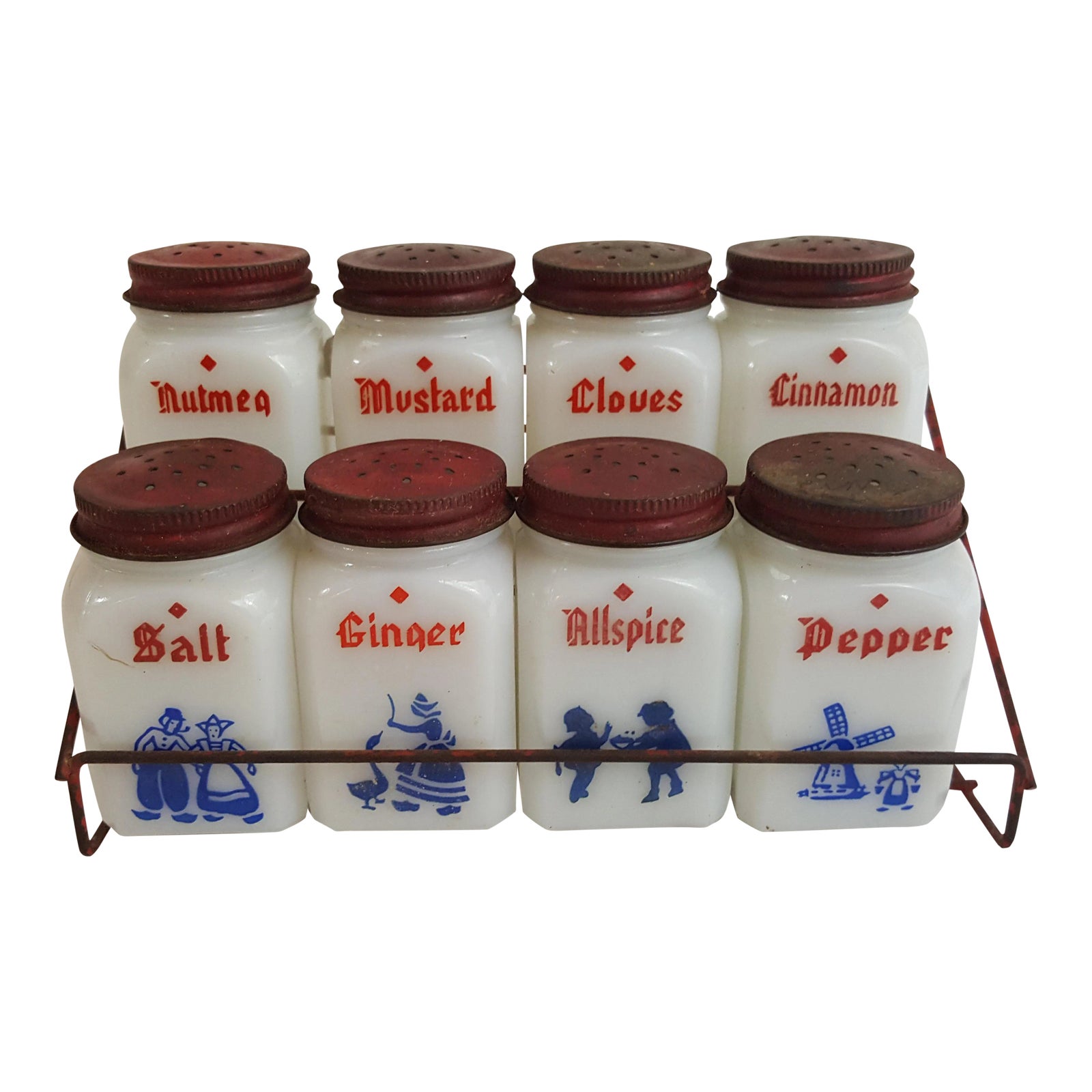 Anchor Hocking Dutch Spice Rack - Set of 9 | Chairish
