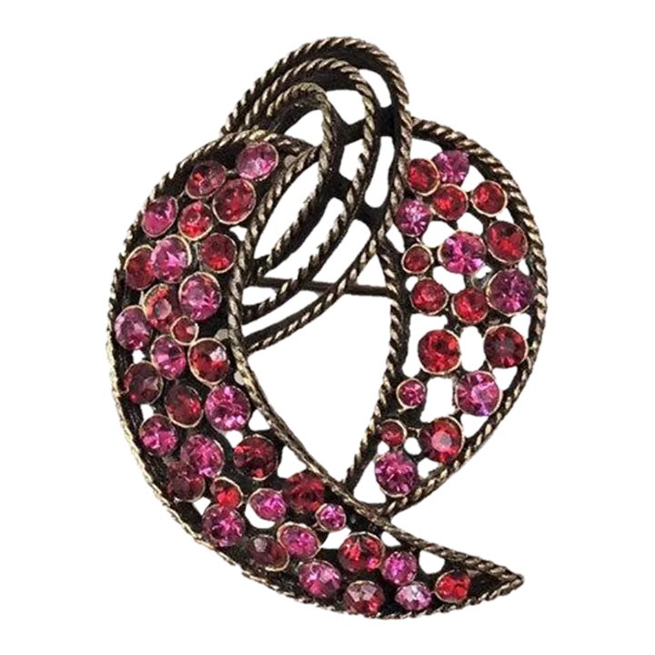 Vintage 1960s Signed Kramer Red & Pink Rhinestone Brooch | Chairish