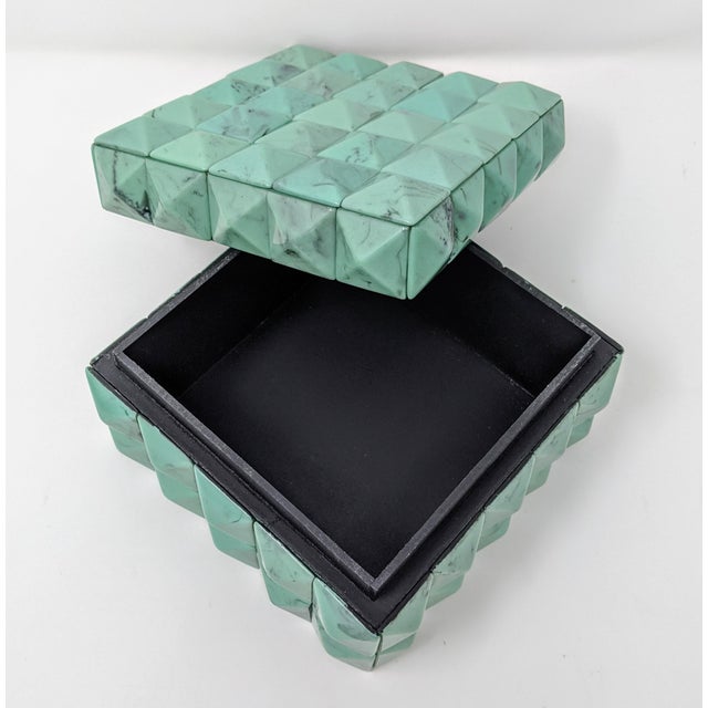 Cubism Geometric Style Turquoise Resin Covered Square Box | Chairish