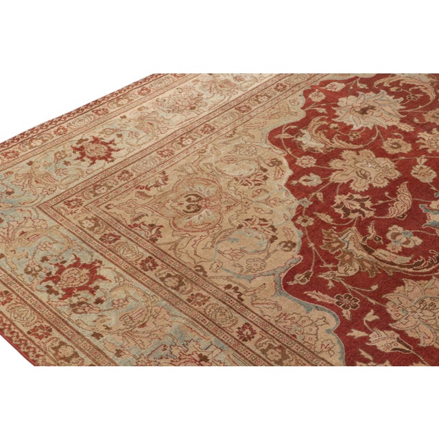 Antique Tabriz Beige Red and Blue Wool Persian Floral Rug – Medallion ...
