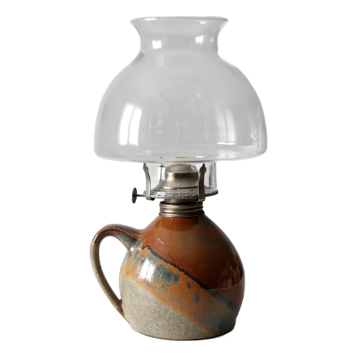Vintage Studio Pottery Oil Lamp With Hurricane | Chairish