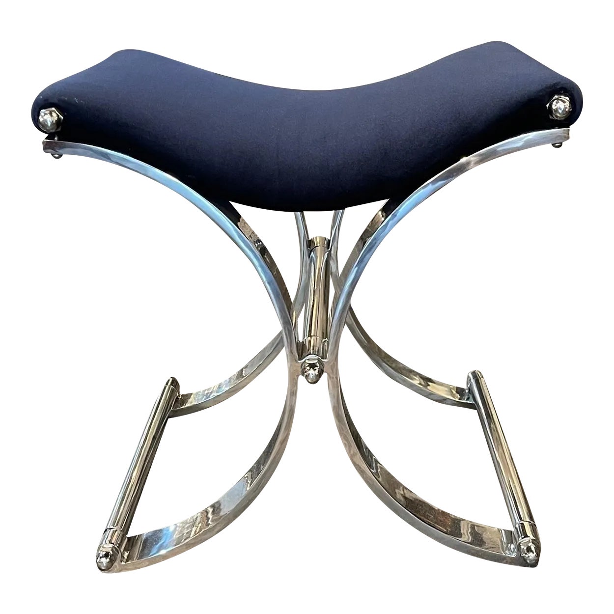 Mid Century Modern Vintage Italian Heavy Chrome Plated and Velvet Stool ...