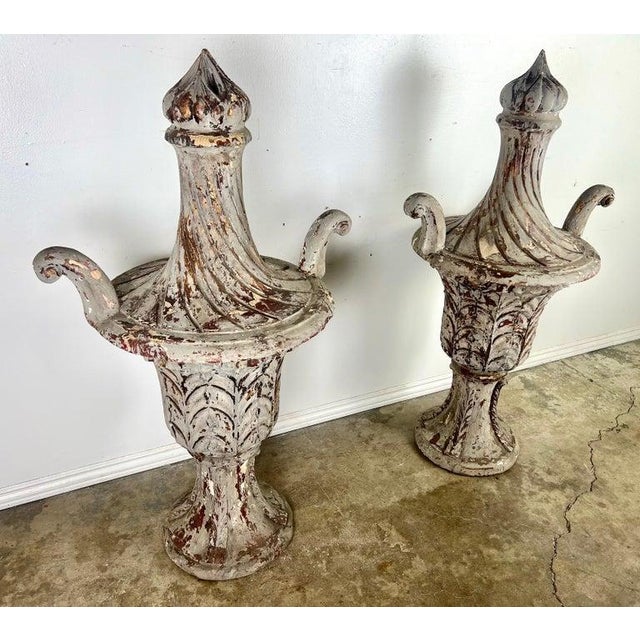Pair of 19th C. Italian Carved Painted Finials | Chairish