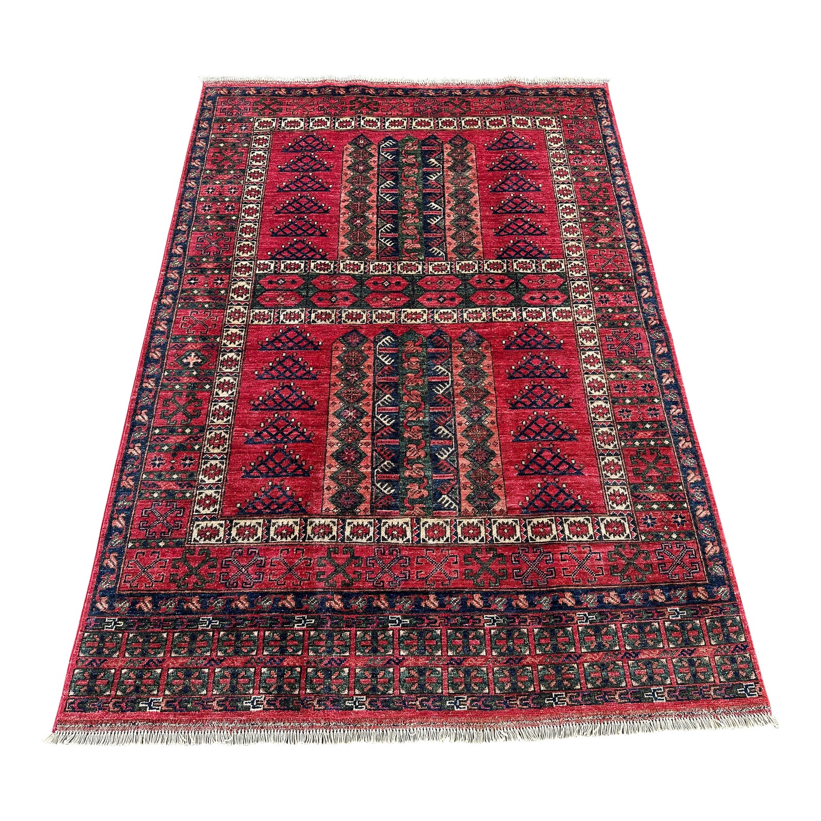 Afghan Hand Knotted Turkmen Ensi Pattern Rug | Chairish
