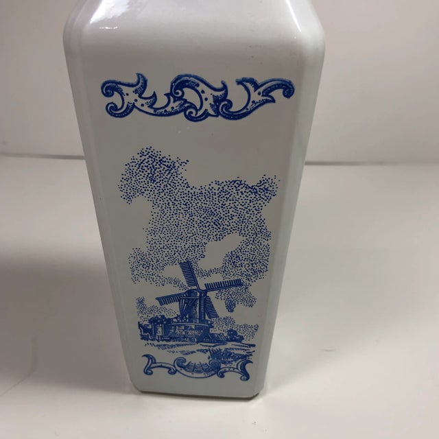 Vintage Vandermint White Milk Glass Blue Windmill Liquor Bottle W Tulip ...