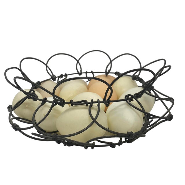 Vintage Farmhouse Wire Collapsible Egg Basket With Twelve Plastic Eggs ...
