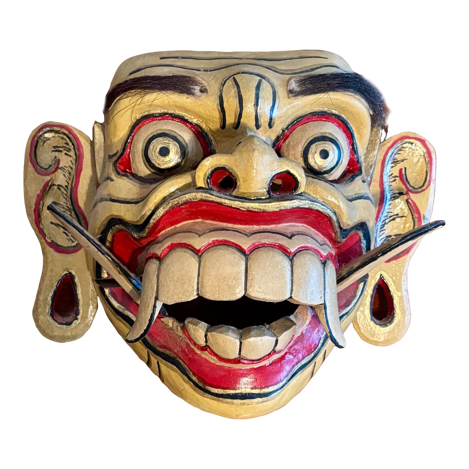 Vintage Hand-Carved Balinese Demon Mask With Articulated Jaw | Chairish