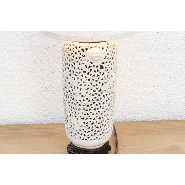 Alabaster White Lattice Bloom Porcelain Lamp | Chairish