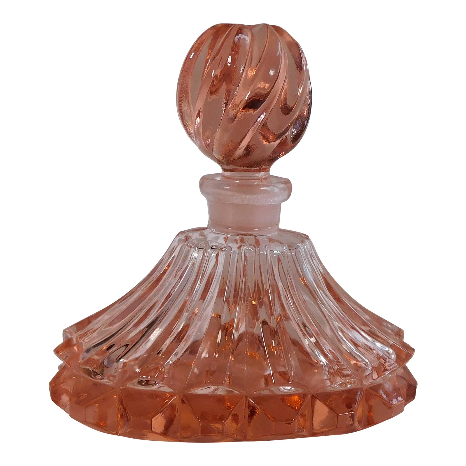 1980s Peach Glass Perfume Bottle With Matching Stopper | Chairish