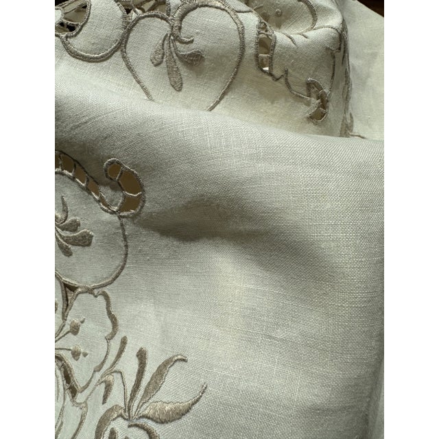 Vintage Madeira Style Linen Tablecloth Gray Embroidered Cutwork on ...
