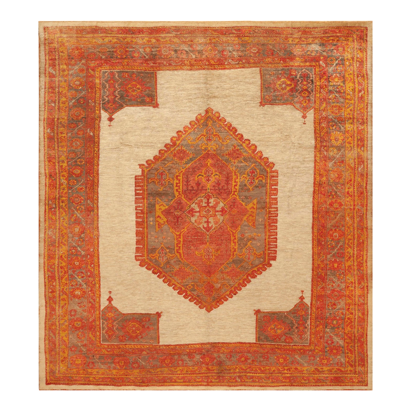Nazmiyal Collection Antique Turkish Oushak Angora Rug | Chairish