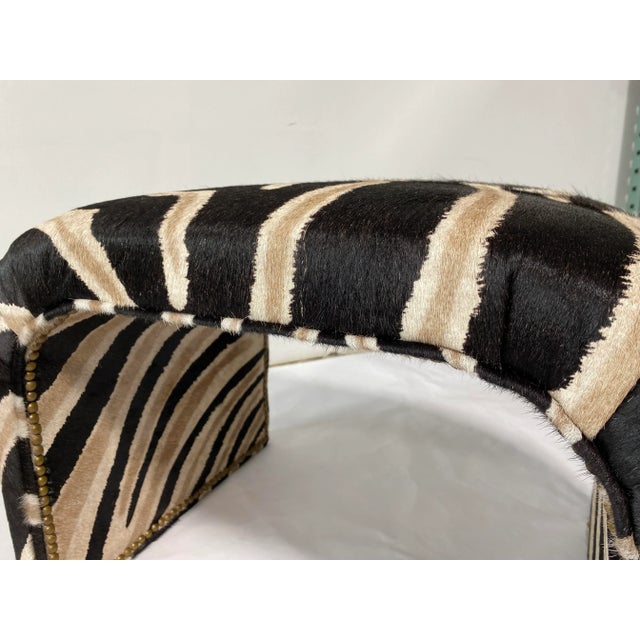 Waterfall Ottomans Stools in Zebra Stenciled Cowhide, a Pair | Chairish