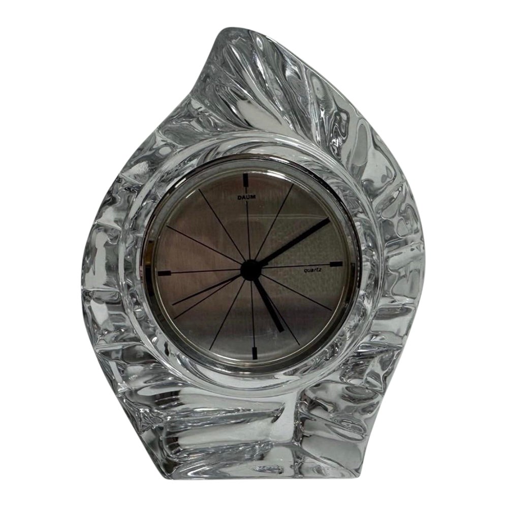 Daum France Vintage Crystal Art Glass Leaf Form Signed Clock Working ...