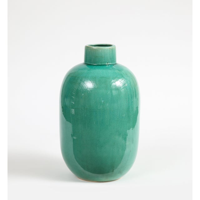 Teal Pottery Vase Circa 1960 | Chairish